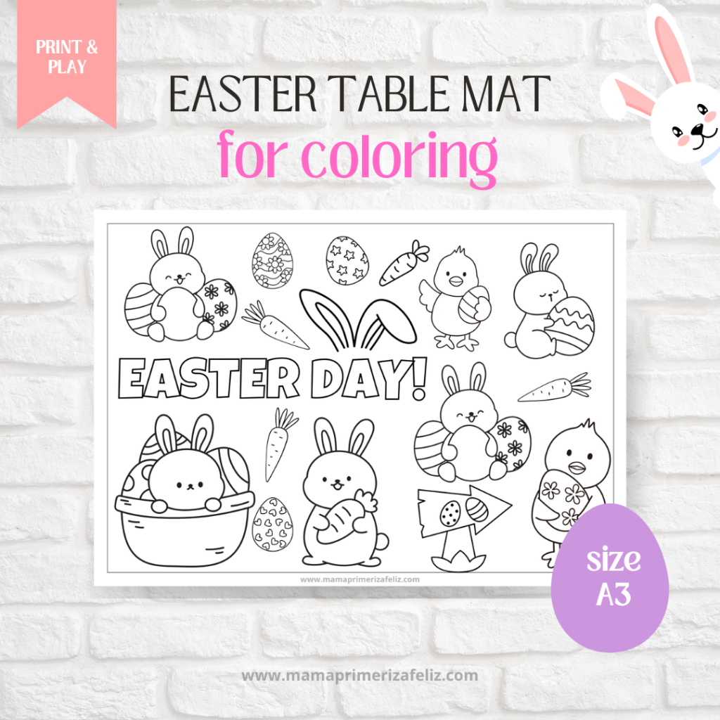 Easter coloring table mat - Mama Primeriza Feliz