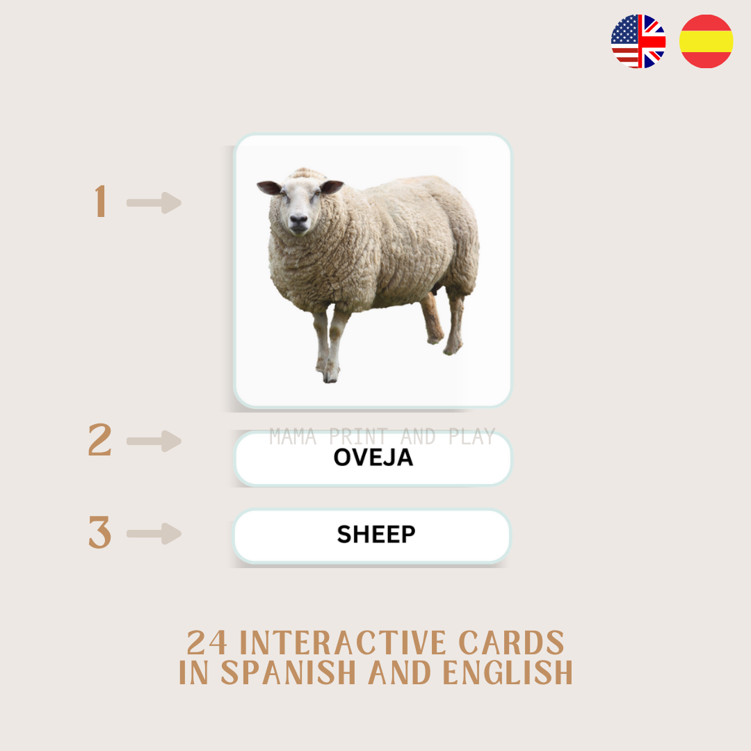 Farm animals Flashcards Bilingual Edition Spanish/ English - Mama ...