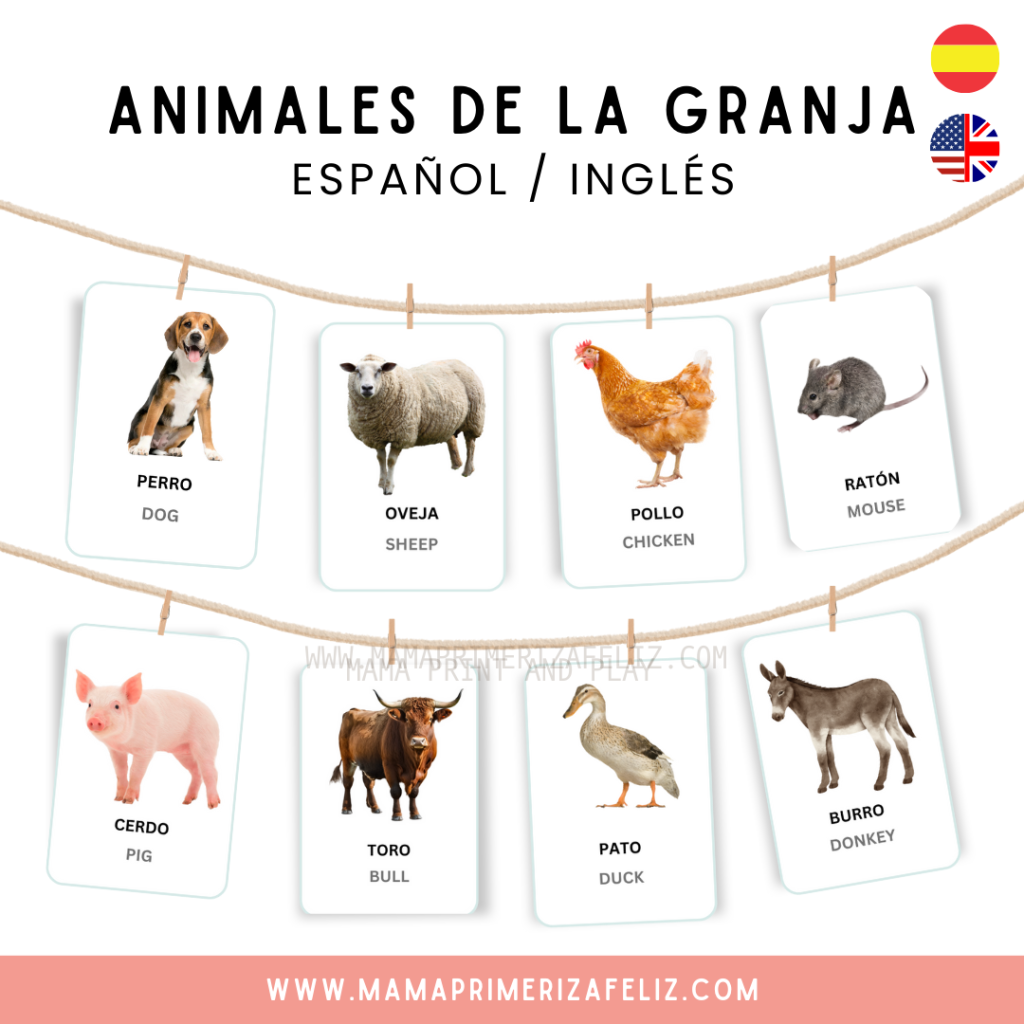 Animales de la granja Flashcards Bilingue Español / Inglés - Mama ...