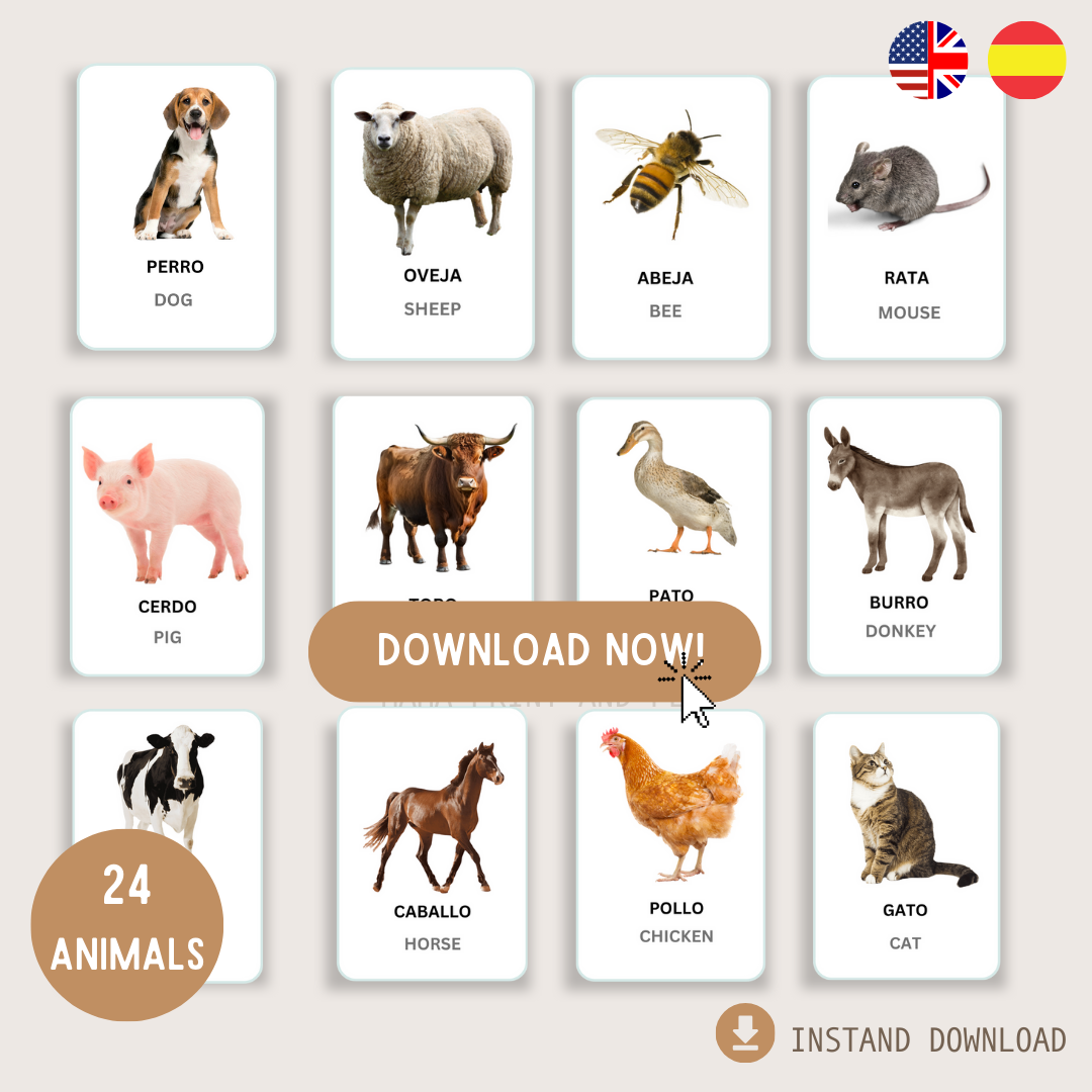 Animales de la granja Flashcards Bilingue Español / Inglés - Mama ...