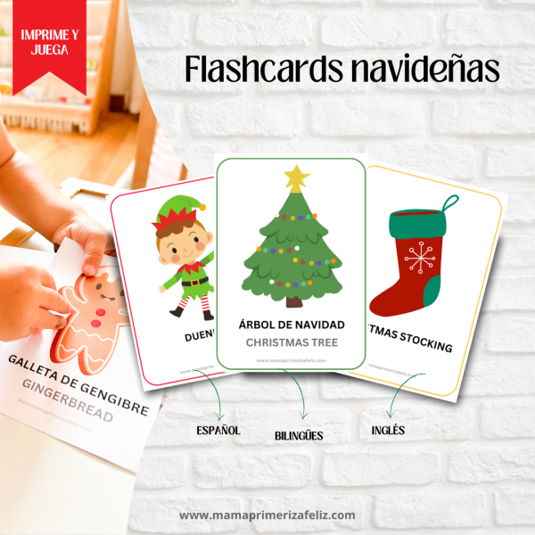 Flashcards navideñas en inglés y español - Mama Primeriza Feliz