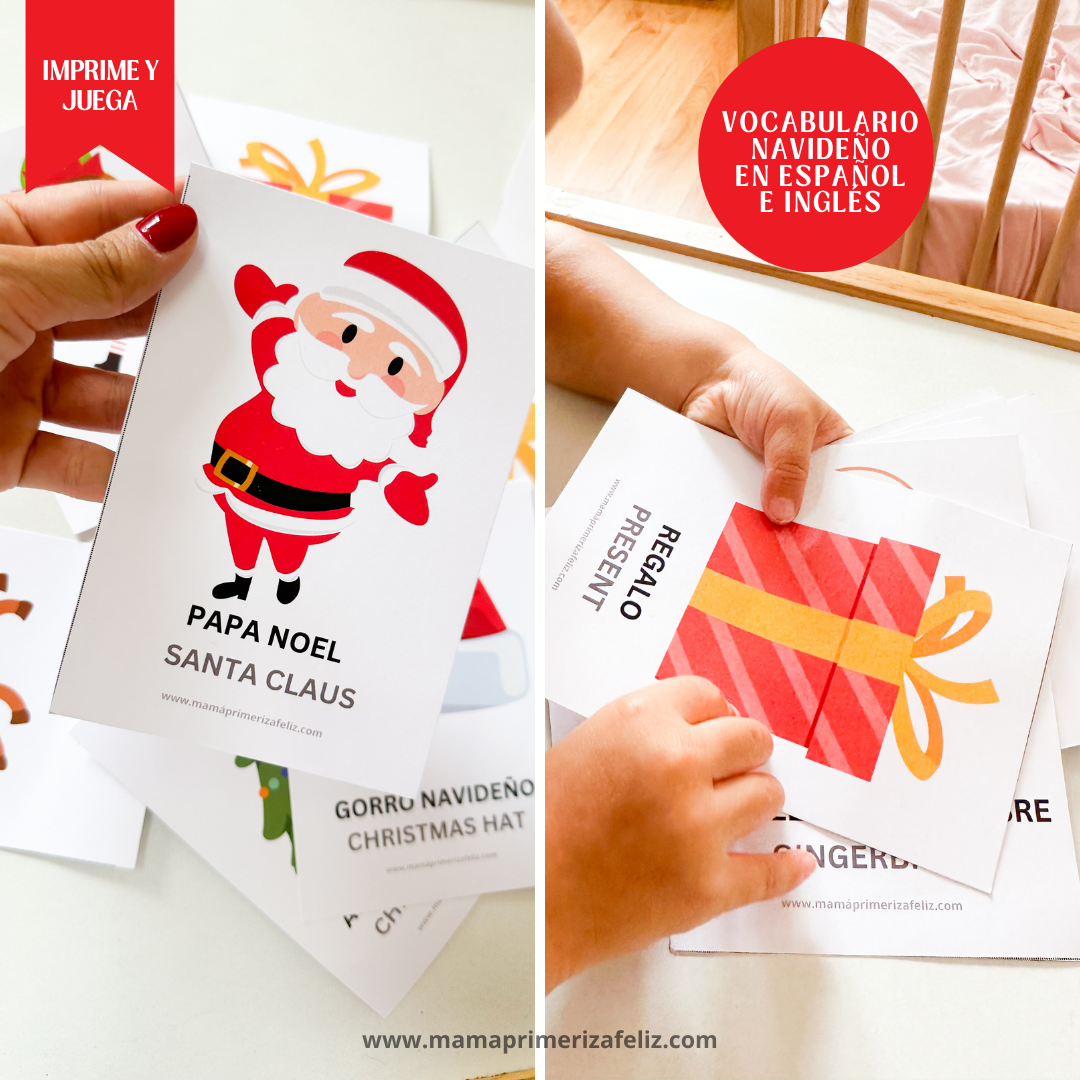 Flashcards navideñas en inglés y español - Mama Primeriza Feliz