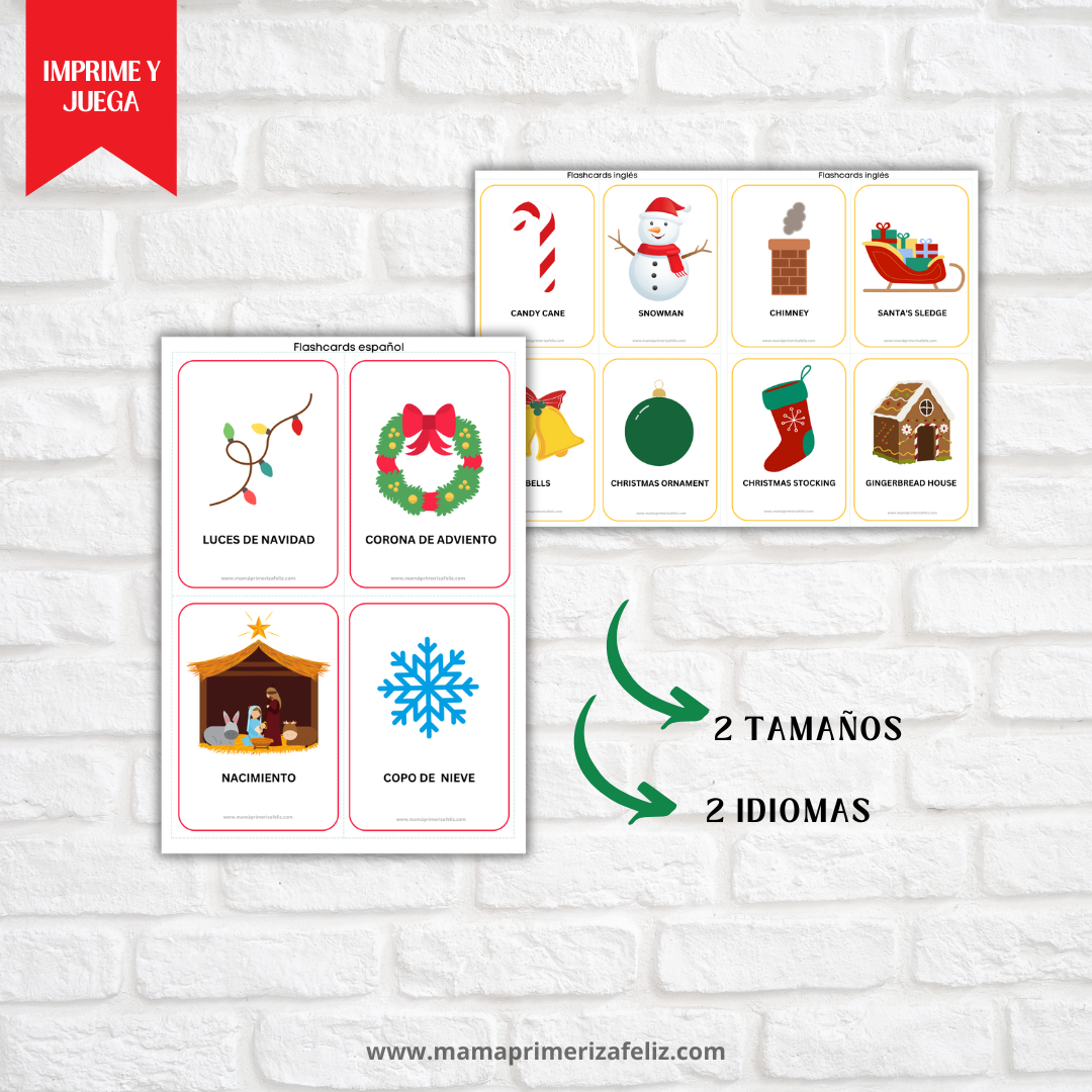 Flashcards navideñas en inglés y español - Mama Primeriza Feliz