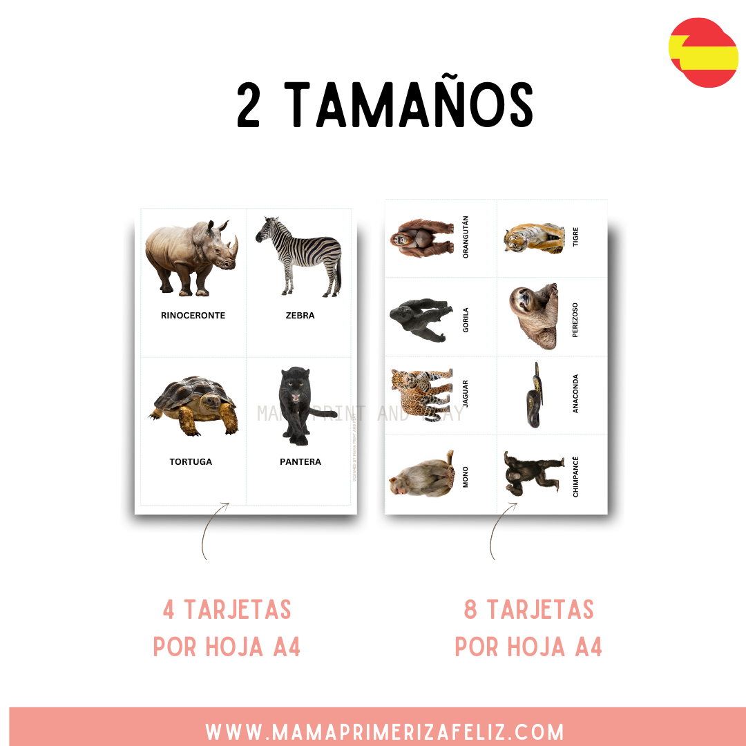Animales de la jungla flashcards en español - Mama Primeriza Feliz